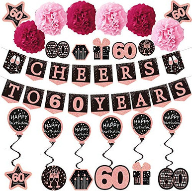 Cheers to 60 Years Banner _ _21pack_ 60th Birthday Decorations Rose ...