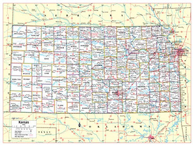Cool Owl Maps Kansas State Wall Map Poster Rolled 24 inch Wx30 inch H ...