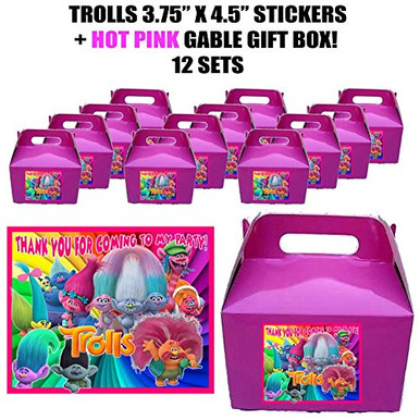 Trolls Disney Movie Poppi Party Favor Boxes with Thank you Decals ...