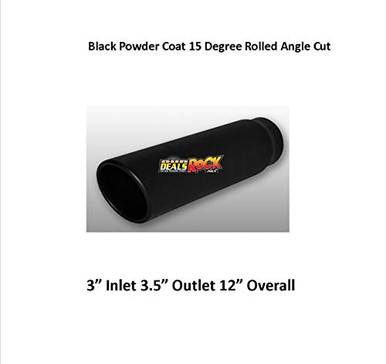 TEAM ALLIED Flat Black Exhaust Tip Long 3 inch Inlet 3.5 inch Outlet 12 ...