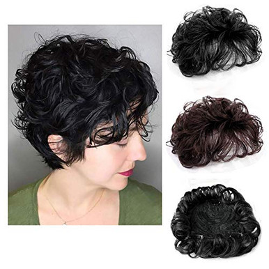 Short Curly Toupee 100 Percent Real Human Hair Curly Topper Long Fluffy ...