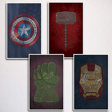 Avengers Word Art Poster Print Four Set 11x17 inch unframed _ wall home ...