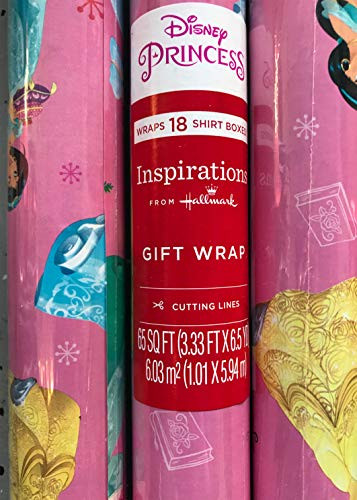 Hallmark Disney Princess Wrapping Paper with Cutting Lines - 65Sq Feet ...