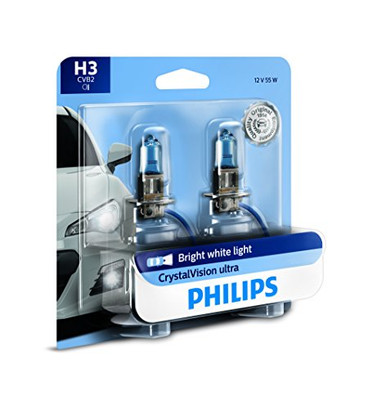 Philips H3 CrystalVision Ultra Upgraded Bright White Headlight Bulb, 2 ...