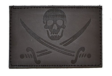 Leather Pirate Jolly Roger Calico Jack Flag 2x3 Leather Patch - Brown Leather - Warehousesoverstock