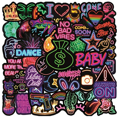 Neon Vsco Stickers 50PCS No Repeat Removable Vinyl Stickers for Water ...