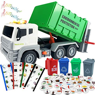 Garbage Truck Toy 12 Friction Powered Toy Trash Truck with 4Trash Cans ...