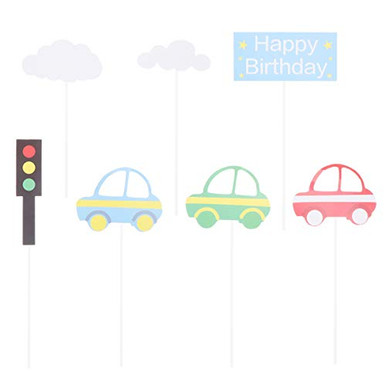 Amosfun Happy Birthday Cake Toppers Traffic Light Car White Clouds Cake ...