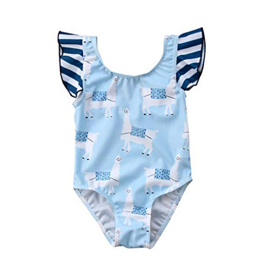 Alpaca Print Swimsuit Blue Flare Sleeve Swimwear Bikini Tankini Sunsuit ...