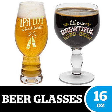 BigMouth Inc. Beer Snob Glass Set - Pint Glass Gift Set Includes One 16 ...