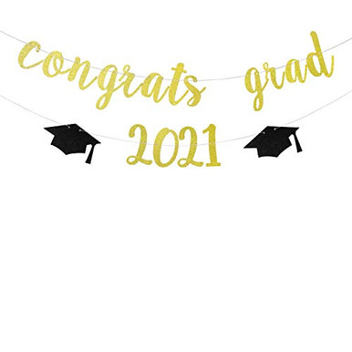 Gold Glitter Congrats Grad 2021 Banner Bunting Garlands for High School ...