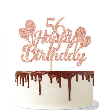 Rose Gold Glitter Happy 56th Birthday Cake Topper - Hello 56 Cheers To ...