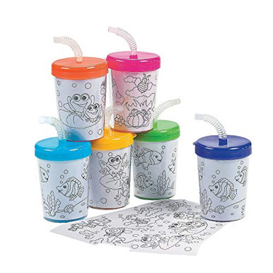 DIY Party Cups for Kids - 12 Color Cups with Lids and Straws - Crafts ...