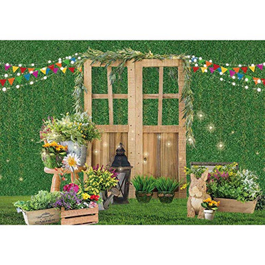 Miktwe 7X5ft Polyester Green Spring Backdrop Hare Rabbit Colorful Flags ...
