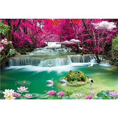 CSFOTO 7x5ft Spring Scenery Backdrop Blooming Flower Tree Waterfall ...