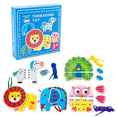 YJYdada Kids Threading Toy Sets Wooden Lace Animal Beaded Threading Toy ...