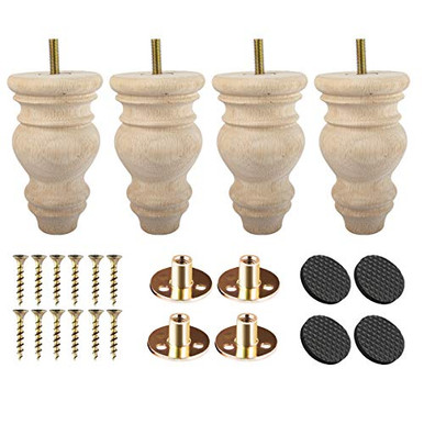 5 inch Unfinished Wooden Bun Feet Btowin 4Pcs Solid Wood Furniture Legs ...