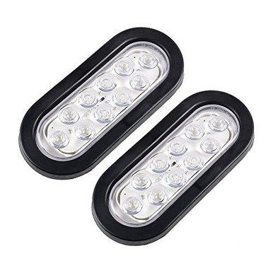 2X Bright WHITE Clear Oval Sealed 10-LED 12V-24V IP65 Backup Reverse ...