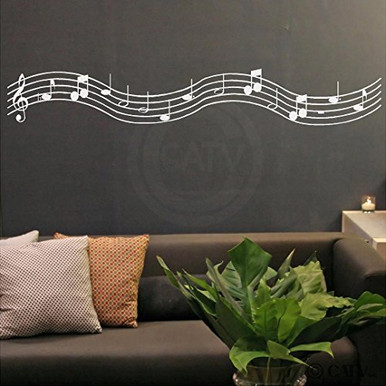Music Scale with Notes Vinyl Lettering Wall Decal Sticker (White ...