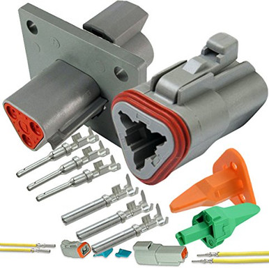 Deutsch 3-Pin -Flange- Connector kit 14-16 AWG Pins and Seals Crimp ...