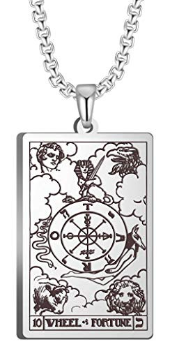 VASSAGO Tarot Stainless Steel X Wheel of Fortune Tarot Card Pendant ...