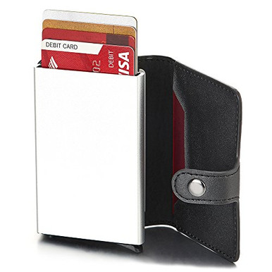 Black PU Leather Metal Spring Loaded Push Pop-up Card Case Money Holder ...
