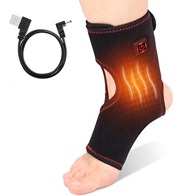Heating Ankle Brace Hot Therapy Foot Wrap with Mesh Pocket 5V 2A Cable ...