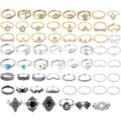 Boho Gold and Silver Ring Set Star Moon Knuckle Rings for Women Teen ...