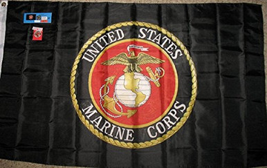 Black Marine Corps USMC Emblem Seal Nylon Flag Banner 3X5 Ft Double ...