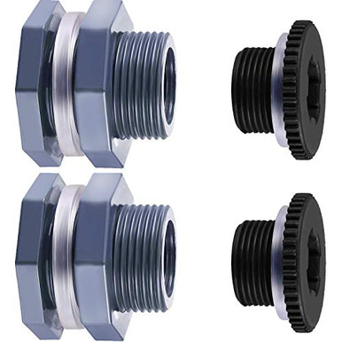Outus 2 Pieces PVC Bulkhead Fitting with Plugs for Rain Barrels ...