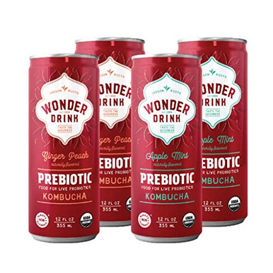 Wonder Drink Prebiotic Kombucha Variety Pack of Sparkling Fermented Tea ...