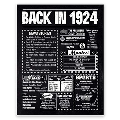 8x10 1924 Birthday Gift Back in 1924 Black and White Poster 97th ...