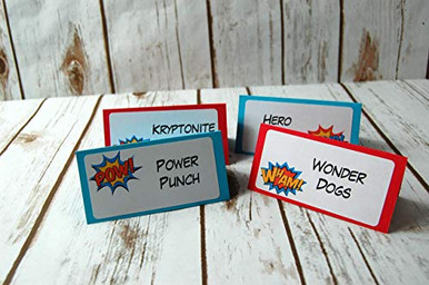 10 Super Hero Name Tags SuperHero Buffet Labels Comic Book Party Food ...