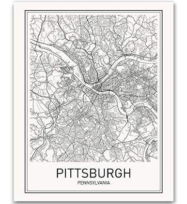 Pittsburgh Poster Pittsburgh Map of Pittsburgh City Map Posters Modern ...