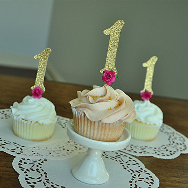 Pink and Gold 1st Birthday Decorations. Floral Number 1 Cupcake toppers ...