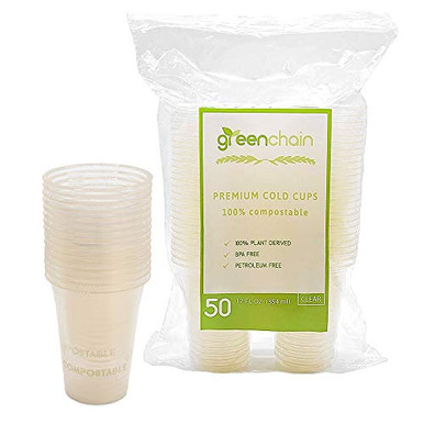 Greenchain Compostables 12 oz 50 Premium Plant Based Cups 100 Percent ...
