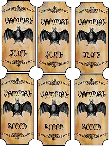 Halloween vampire blood 6 large laminated glossy labels bottle stickers ...
