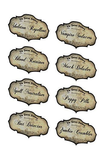 Halloween potion blood bat zombie 8 laminated bottle labels stickers ...
