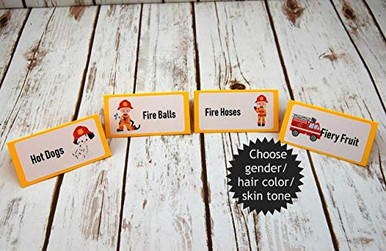 10 Firefighter Party Name Tags Firetruck Birthday Buffet Labels Fireman ...