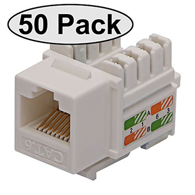 Cat6 RJ45 Modular Keystone Jack, 110 Style, White - Box of 50 ...