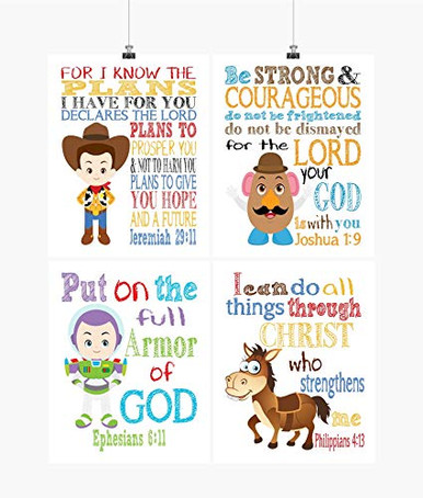 Toy Story Christian Nursery Decor Set of 4 Prints - Woody Buzz ...