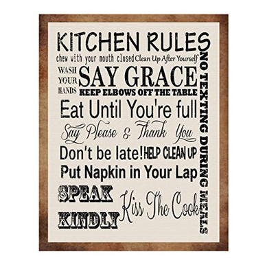 inch Kitchen Rules inch for Good Manners- Funny Kitchen Sign- 11 x 14 ...