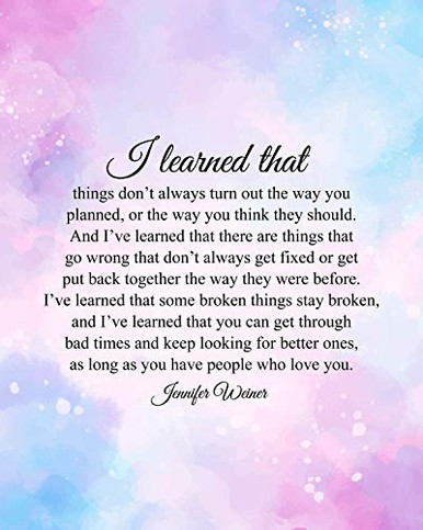 Jennifer Weiner Quotes- inch I Learned That. inch -Inspirational Wall ...