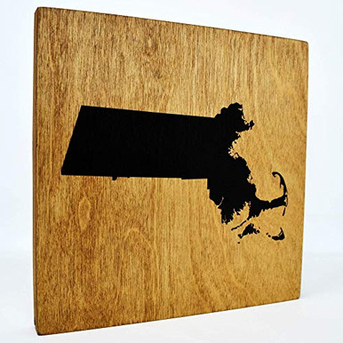 Massachusetts Wall Decor - 8x8 Decorative MA Map Wood Box Sign - Ready ...