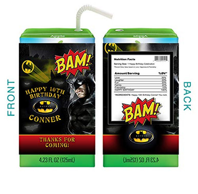 10 Black and Yellow Batman Juice Box Labels Stickers Party Favors ...
