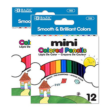BAZIC 12 Mini Color Pencil Assorted Colors Pencils Set Smooth Soft Core ...