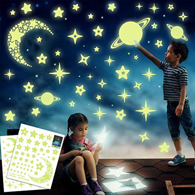 Zonon 2 Pieces Glow in The Dark Stars and Moon Stickers for Ceiling ...