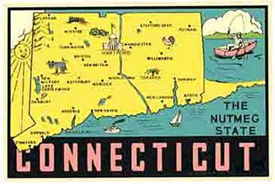 Connecticut Map The Nutmeg State Vintage Travel Decal Sticker Souvenir ...