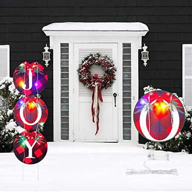 Joy Yard Stake Sign 41In Outdoor Lawn Decorations with String Lights ...