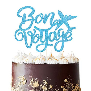 Blue Glitter Bon Voyage Cake Topper - Adventure Travel Cake Decor ...